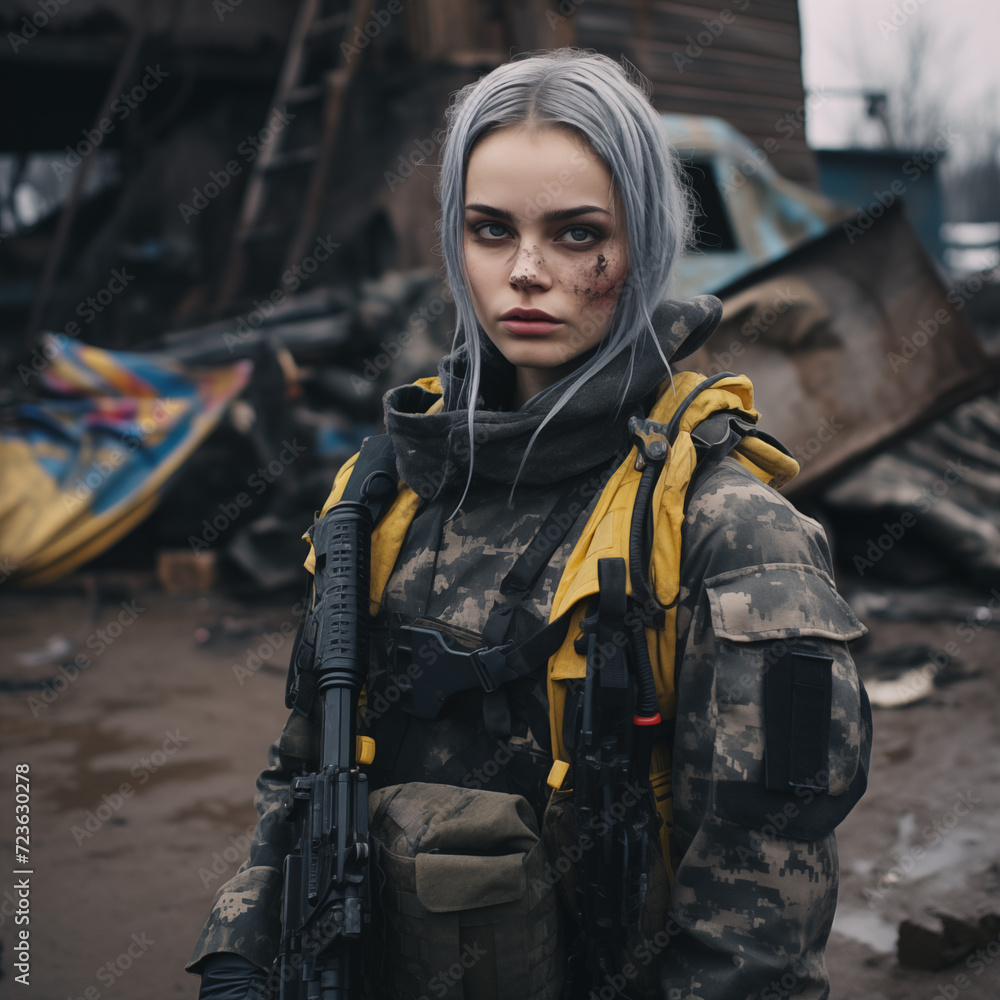 Portrait of a Ukrainian female soldier in uniform, symbolizing strength ...