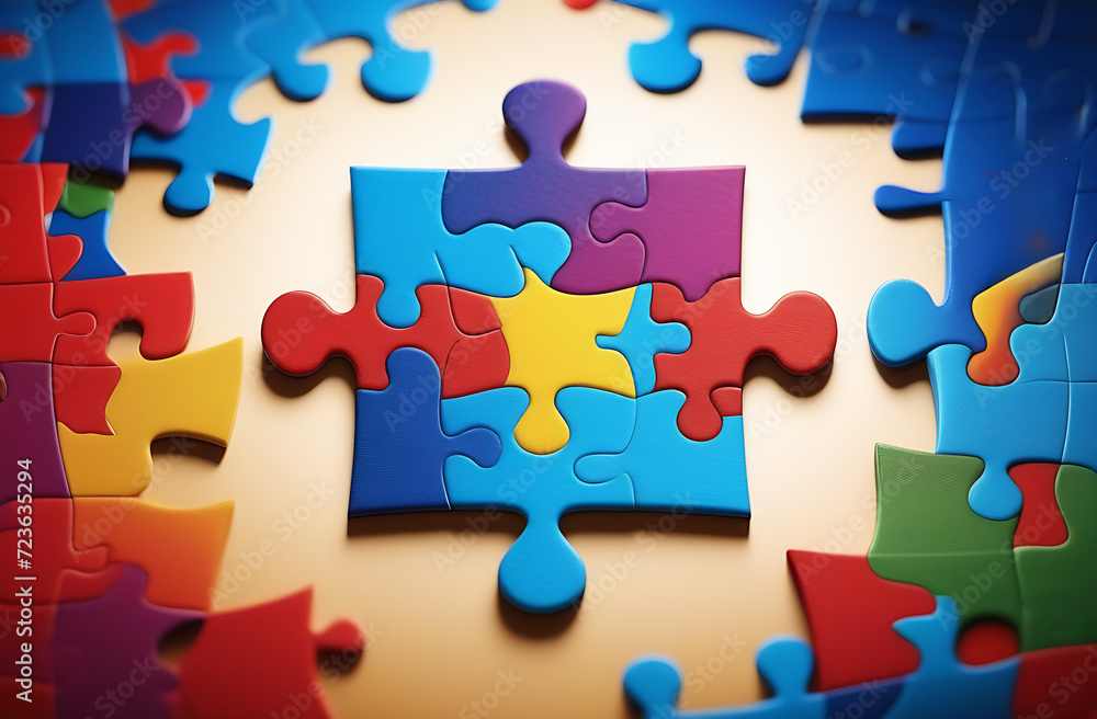 World Autism Awareness Day concept. Piece of a puzzle in the hands of a ...