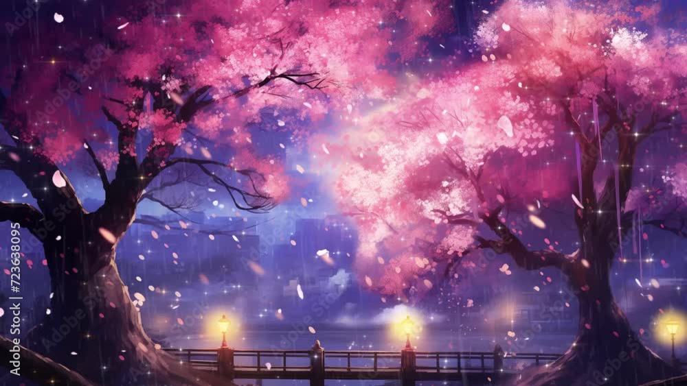 An animated background of cherry blossom trees and. seamless looping ...