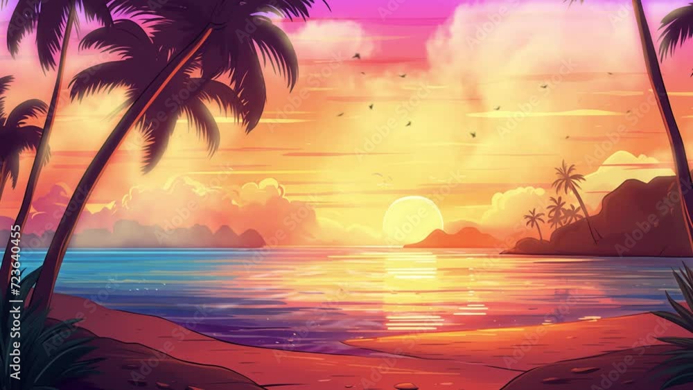 Vidéo Stock tropical sunset or sunrise with palm trees beach. Palm ...