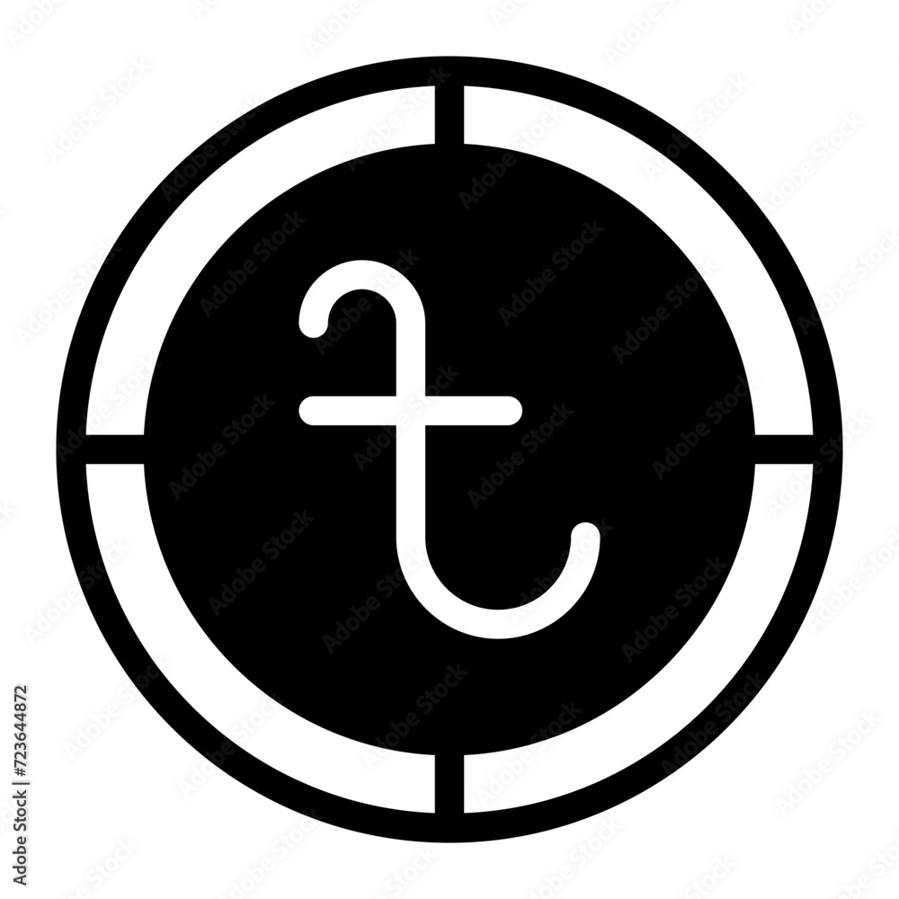 Taka Coin flat icon. Vector black and white illustration. Pictogram is ...