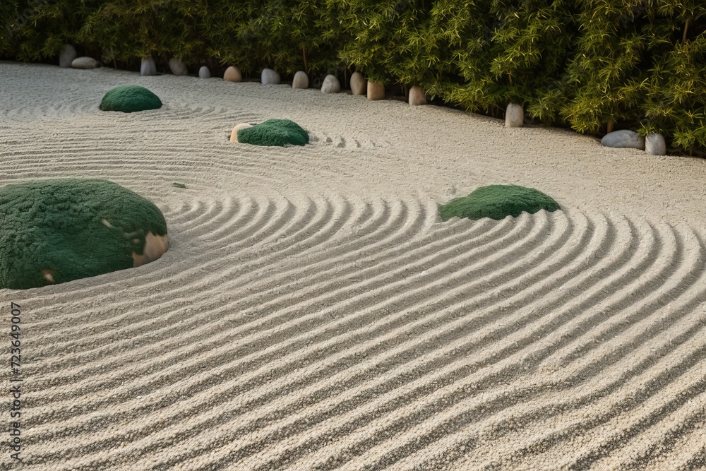 Raked gravel outdoor courtyard landscape design. Granular circular ...