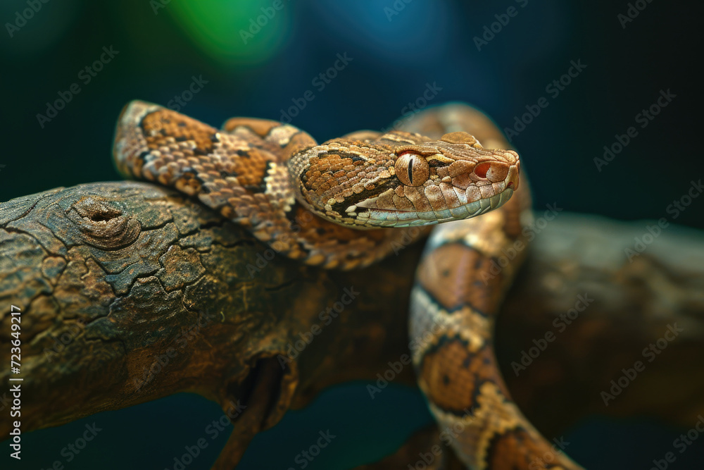 Saw Scaled Viper Snake. Venomous reptile on tree branch in the wild ...