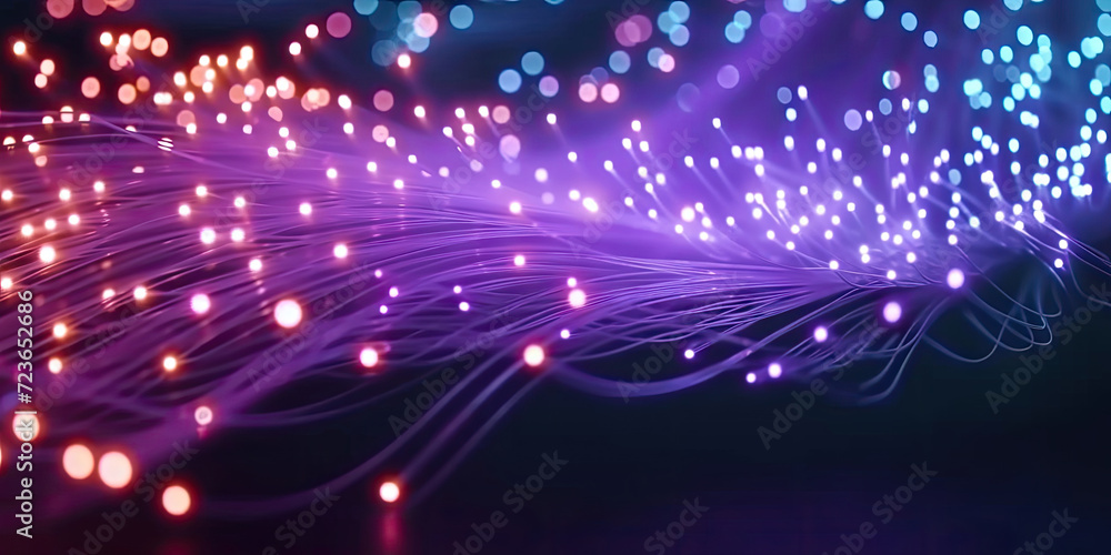 3D Rendering of abstract wire cable tunnel with digital binary data transmitting.pink Glowing ...
