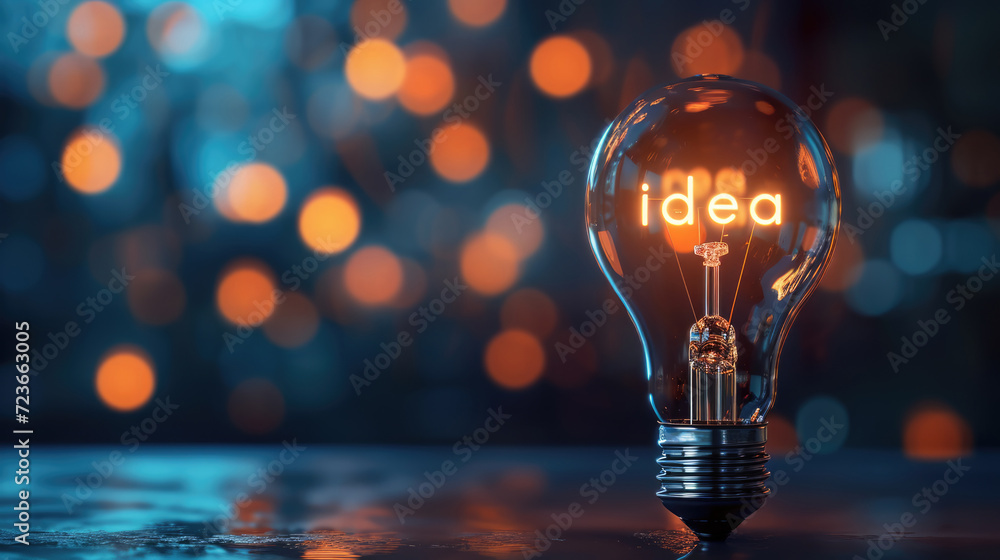 Light bulb with glowing Idea text on blurred bokeh background with free ...