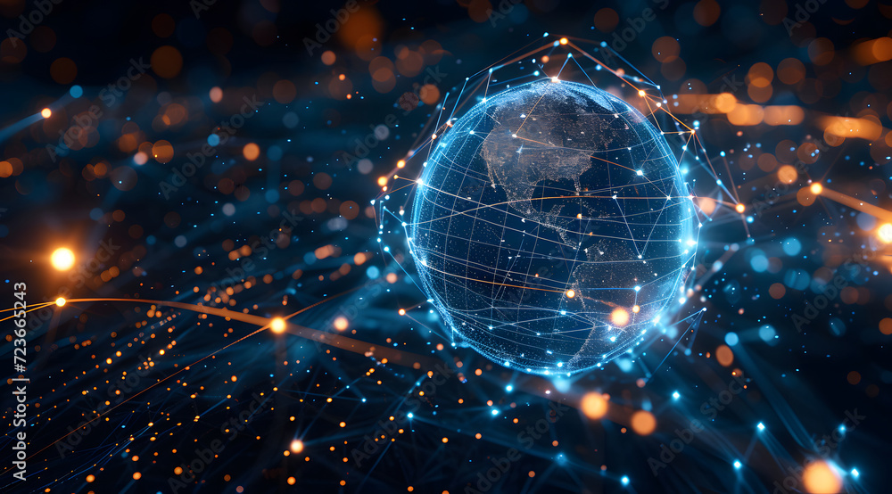 Illustration of global network connections and communication technology ...