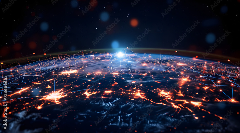 Illustration of global network connections and communication technology ...