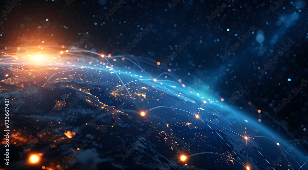 Illustration of global network connections and communication technology ...
