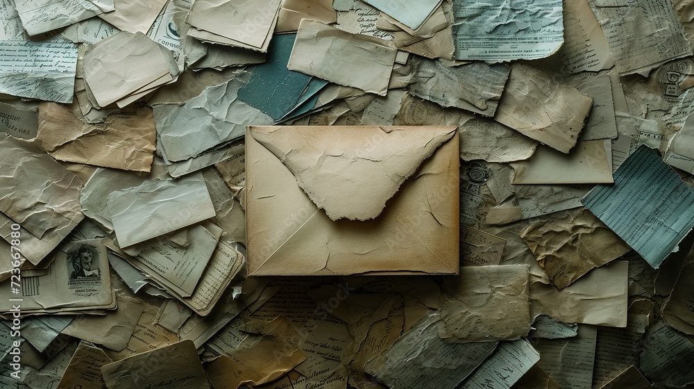 Assorted old letters and an envelope spread out, showcasing a sense of ...