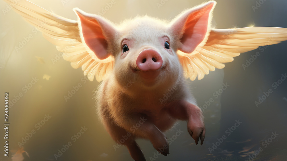 Cute little piglet with angel wings flying in the sky Stock ...