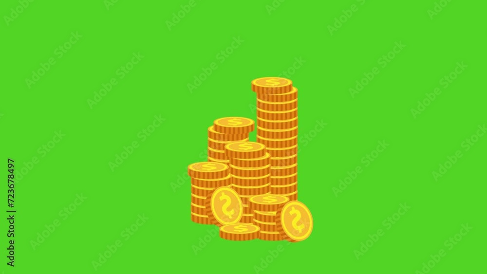2D animation of stacks of a gold coin with doller sign on green screen ...