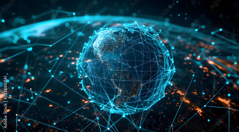 Illustration of global network connections and communication technology ...