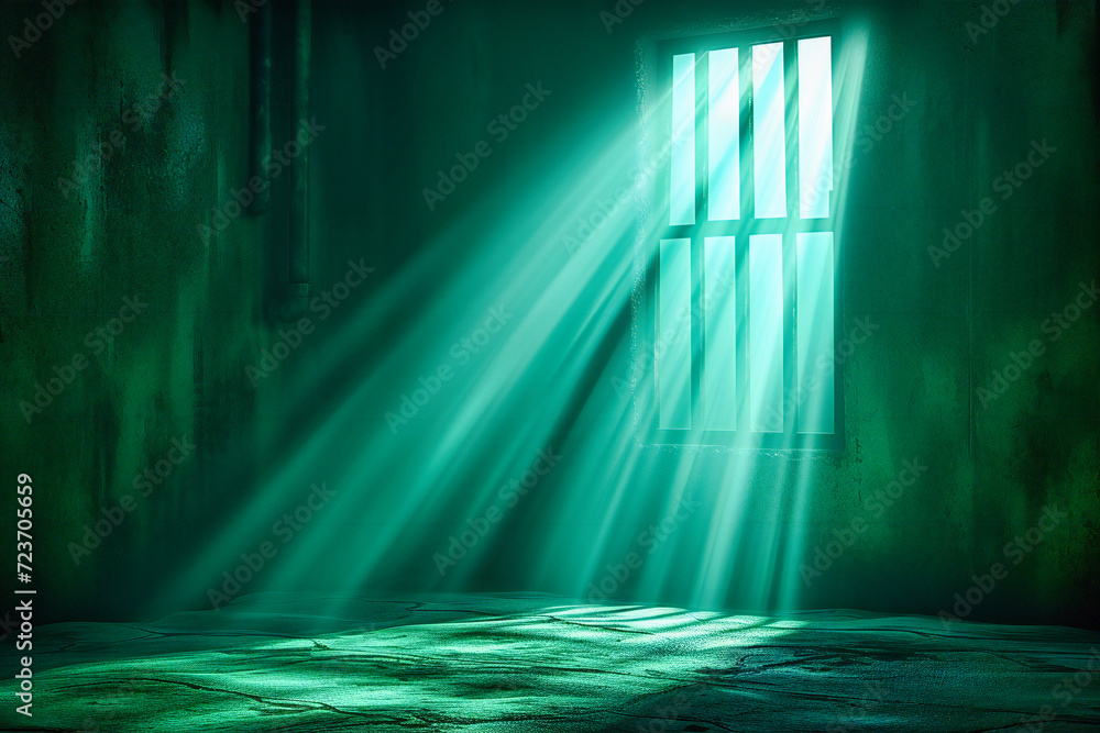 ภาพประกอบสต็อก Light streaming through prison bars, concept of hope and ...