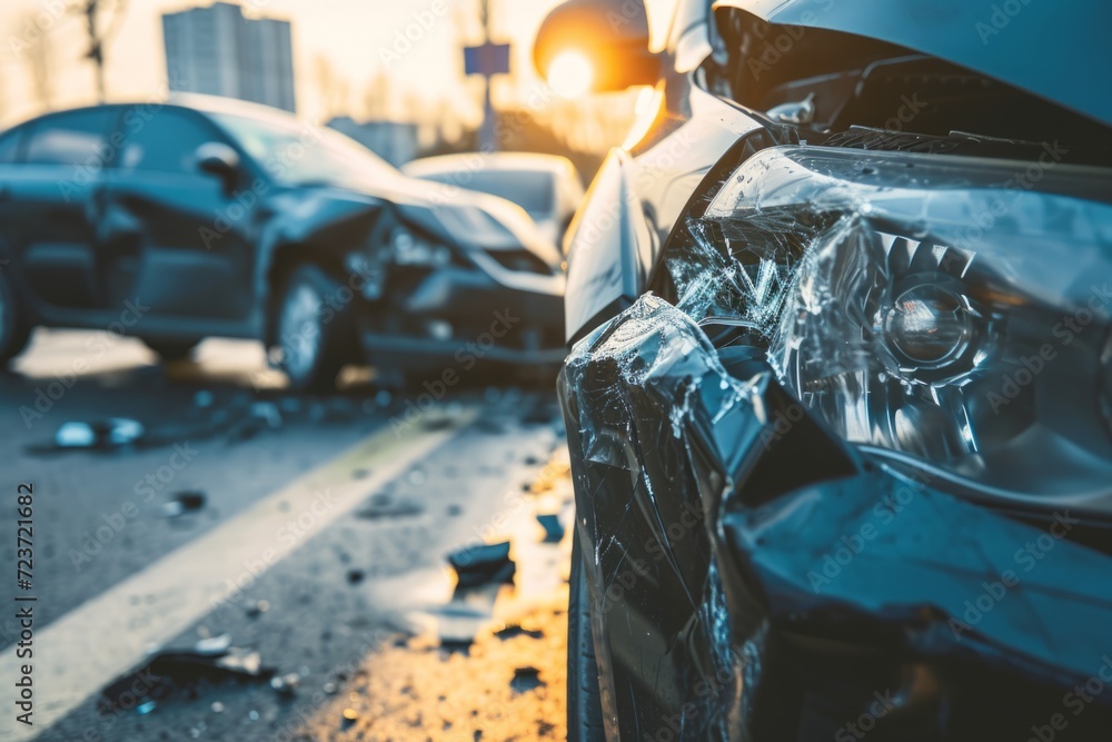 Car crash road accident insurance pay wreck broken vehicle traffic jam ...