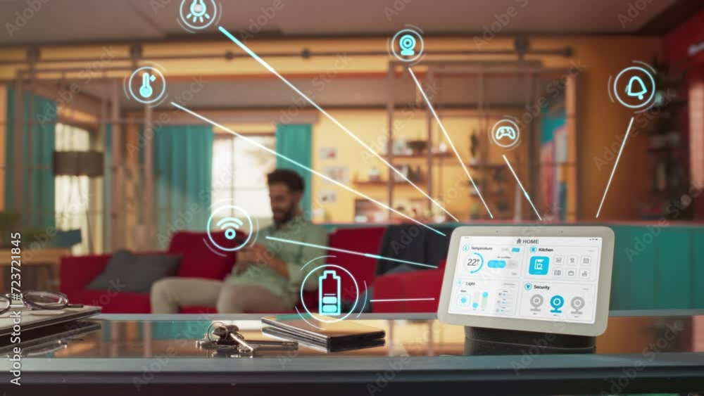 Creative Smart Home Device with Light Theme Infographics Shown on ...