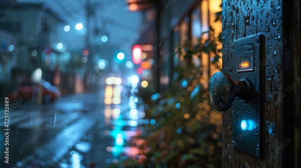 An electronic door lock with a GPS icon and location-based ...