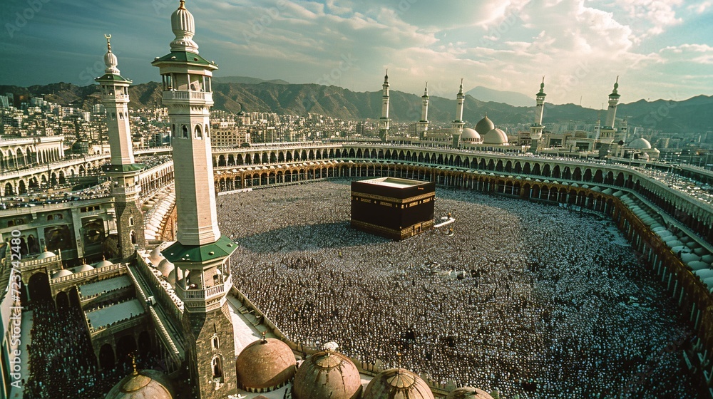 Hajj Rush Hour: A Crowded Mosque During the Month of Ramadan Generative ...