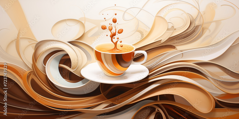 Coffee 3D abstraction, a cup of coffee against a background of ...