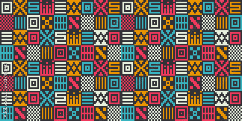 Seamless vector ethnic pattern on black. Bright tribal indian Navajo ...