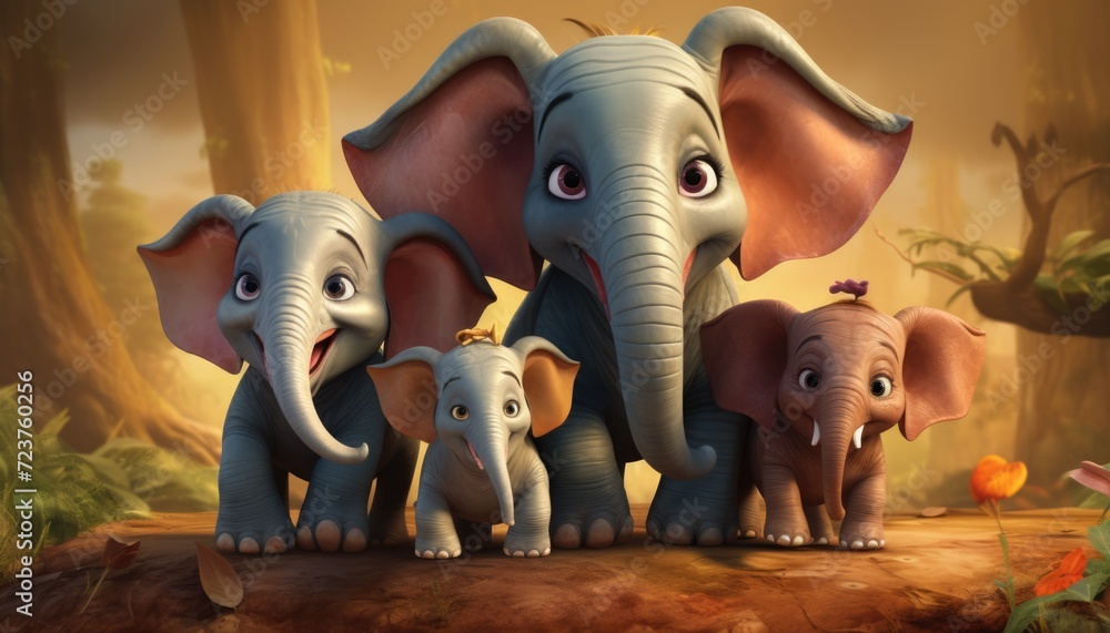 Cartoon Elephant Family: A Playful and Heartwarming Depiction of a ...