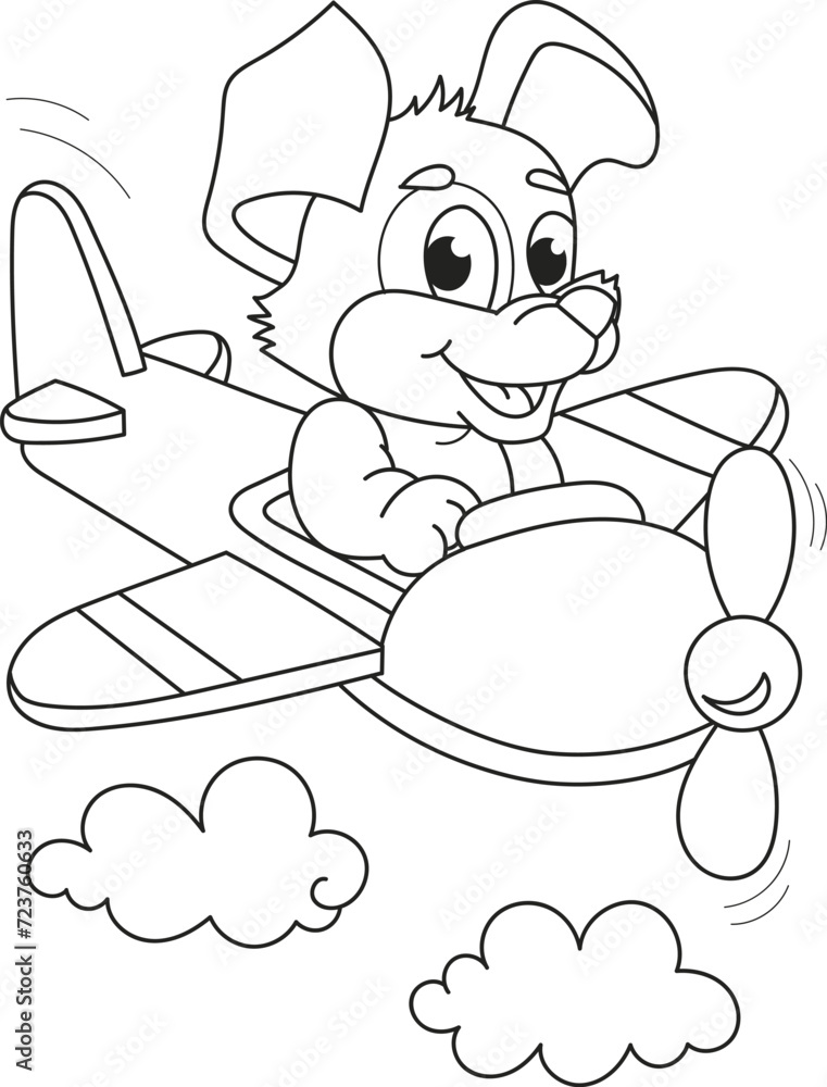 Coloring page outline of cartoon smiling cute little dog piloting an ...