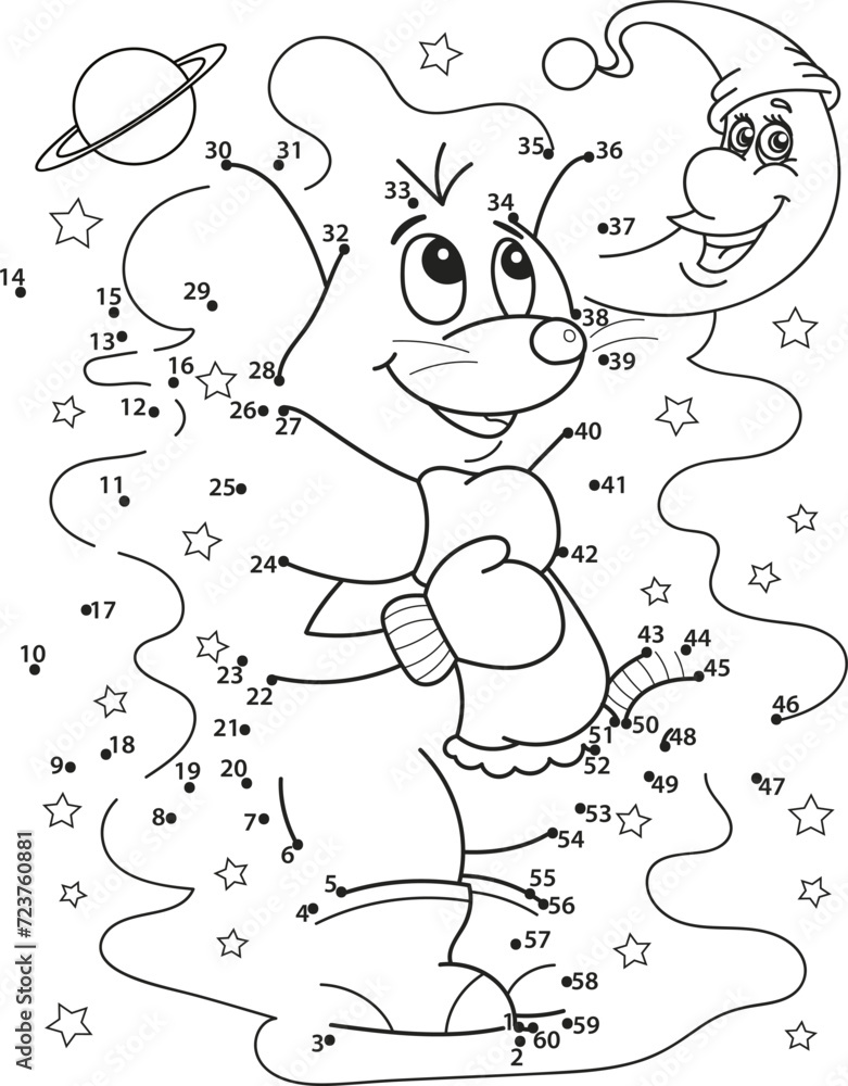 Connect the dots. Mouse. Coloring page outline of the cartoon numbers ...