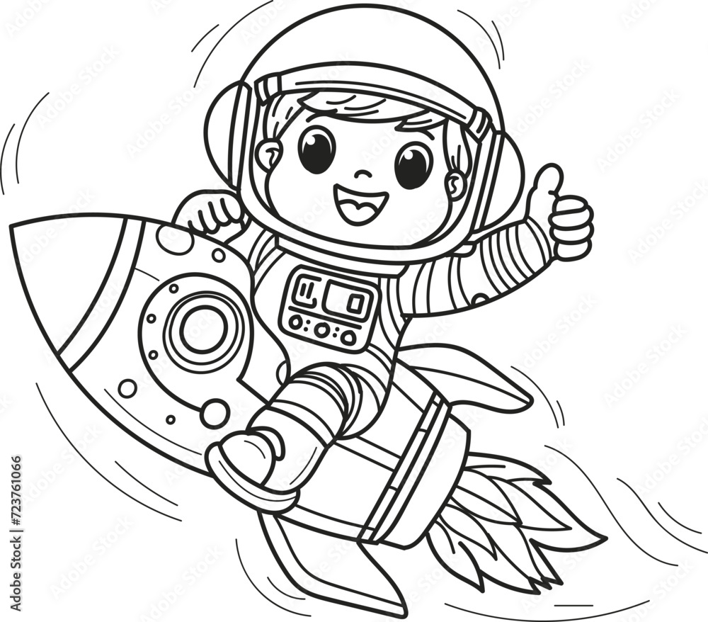 Coloring page outline of cartoon smiling astronaut in space with ...