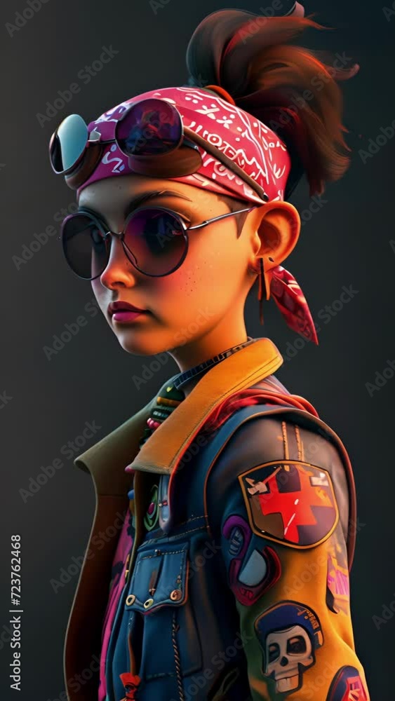 Cartoon digital avatar of Retro Rebel a rebellious character with a ...