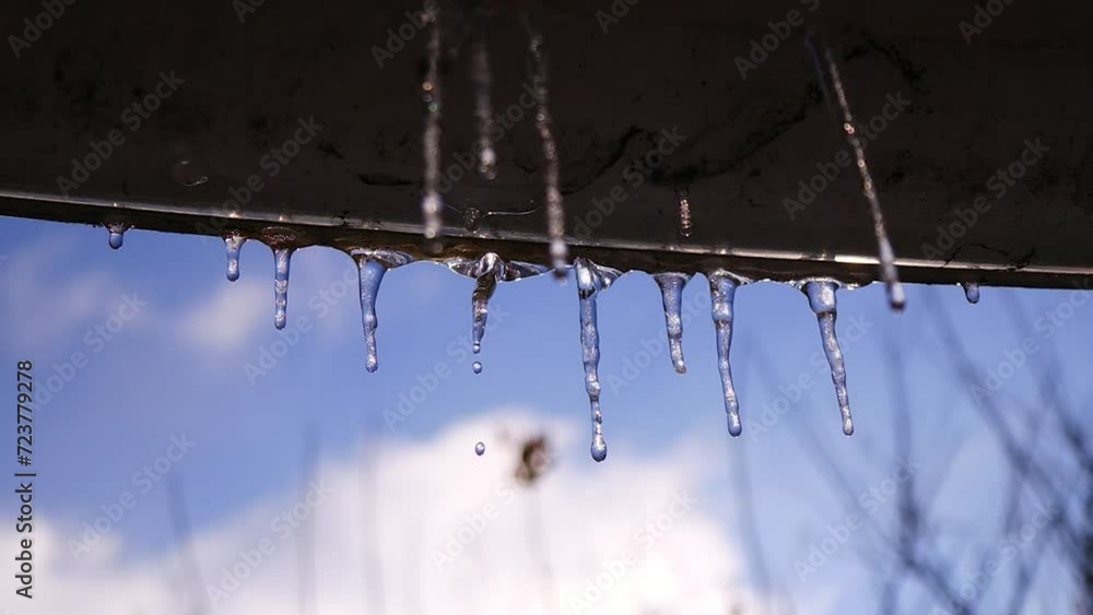 Vídeo do Stock: Drops Water From Melting Icicles. Coming Spring Shiny ...