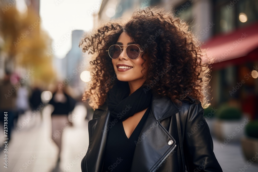 An elegant middle-aged woman with a curvaceous figure and black curls ...