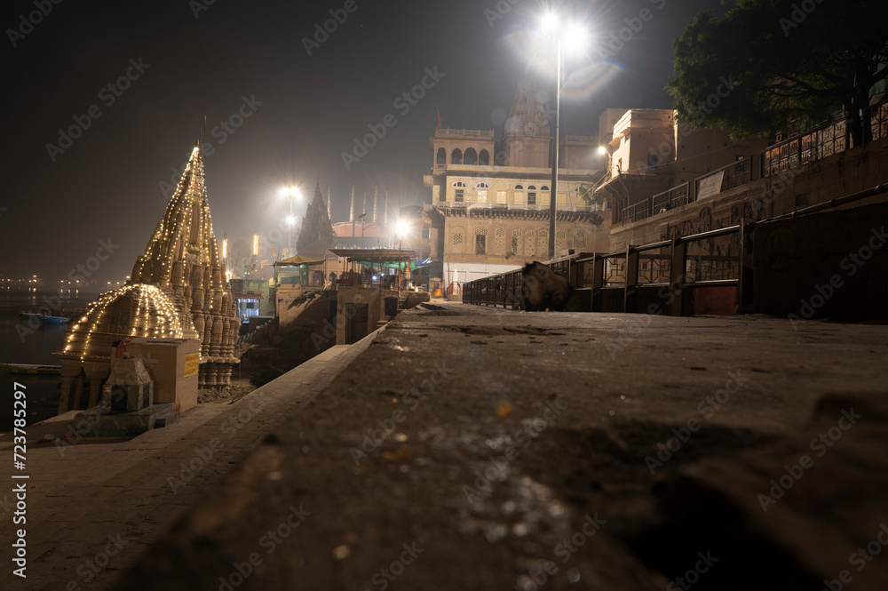 Varanasi India 10 December 2023 Night view of tilted kashi karvat ...