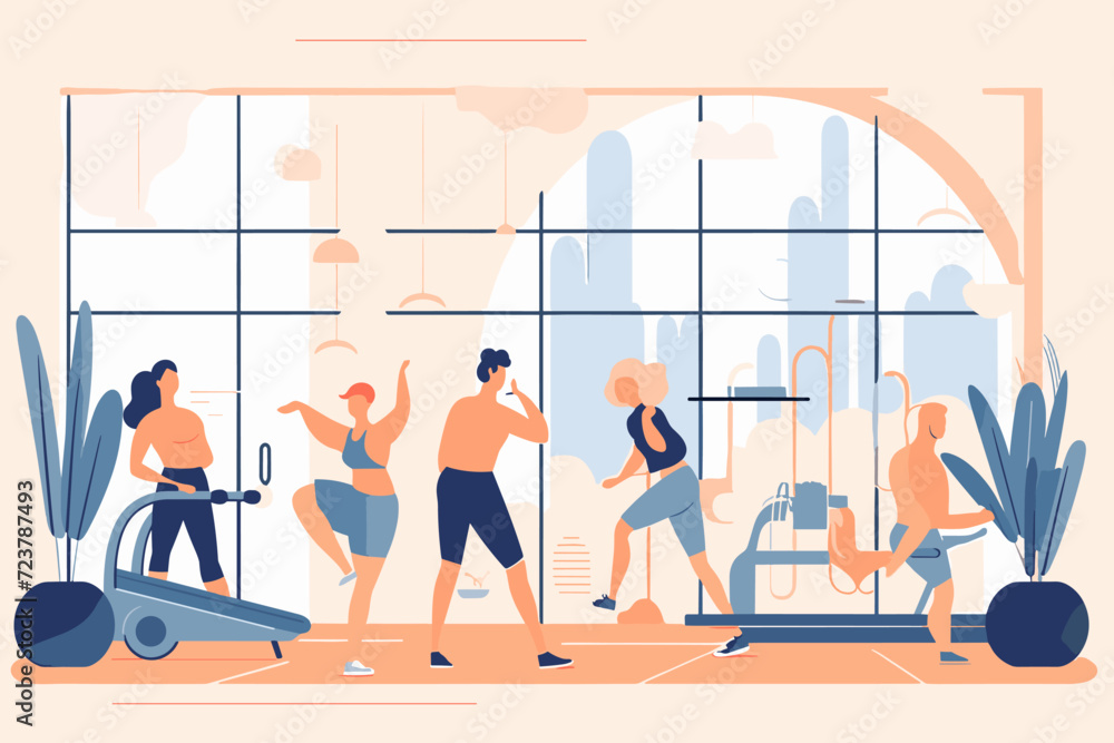 Healthy Lifestyle and Fitness Concept, Active People Exercising and ...