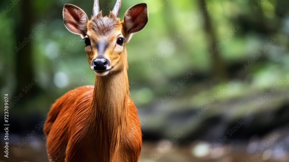 Male Muntjacs, also known as barking deer and Mastreani deer, are small ...