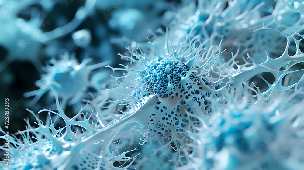 Abstract blue and white macro presentation of neural network in the ...