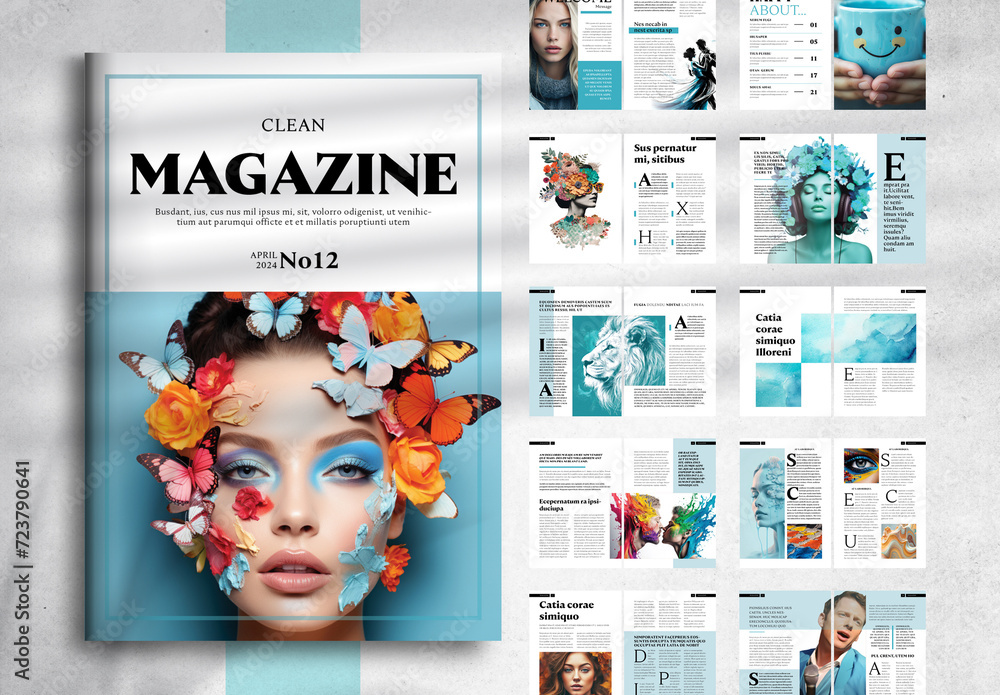 Creative Magazine Layout with Teal Accents Stock Template | Adobe Stock