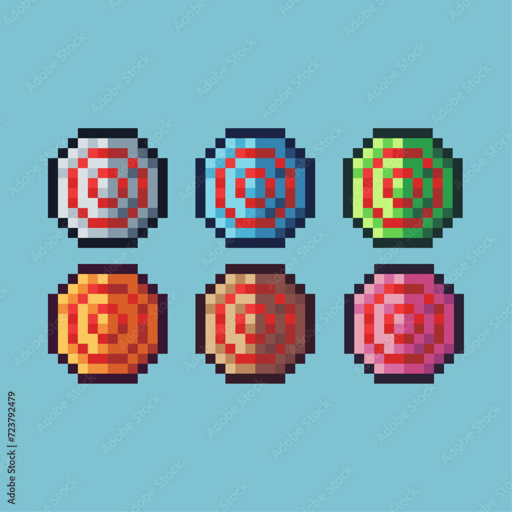 Pixel art sets icon of archer point variation color. Target icon on ...