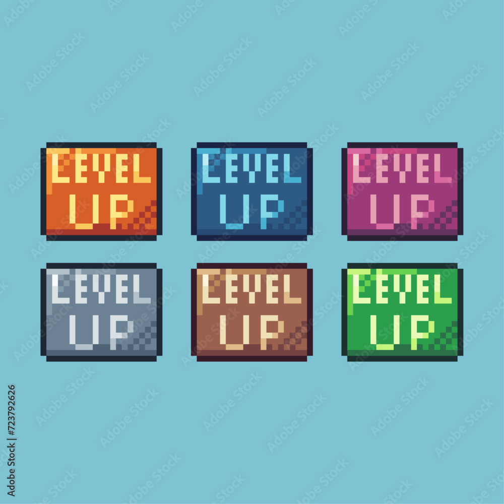 Pixel art sets icon of level up variation color.level up icon on ...