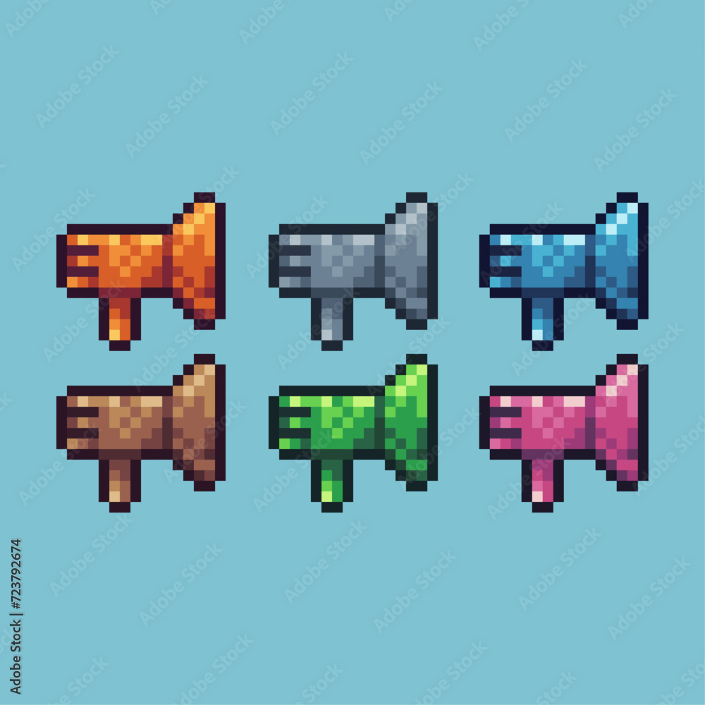 Pixel art sets icon of megaphone variation color.megaphone icon on ...