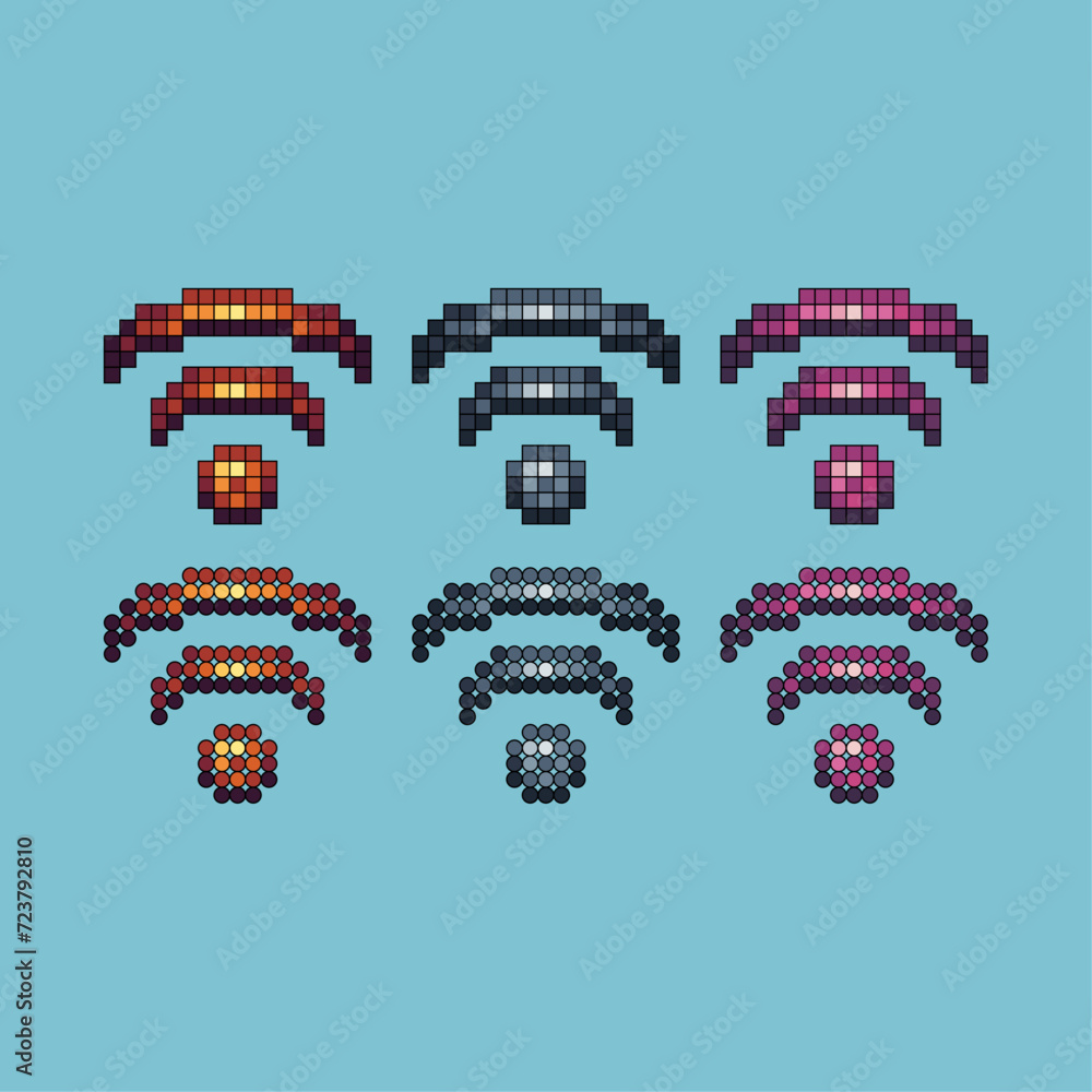 Pixel art stroke sets icon of wifi network variation color. Network ...