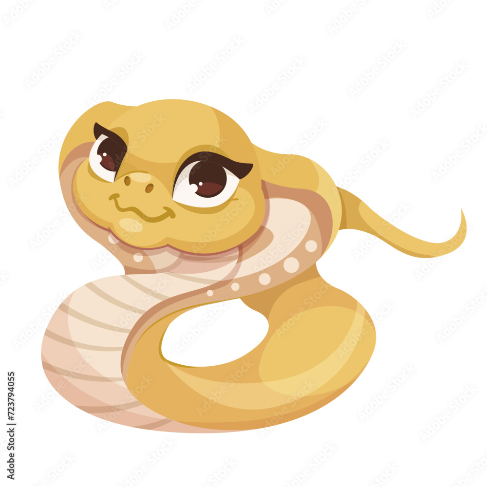 Cartoon cute smiles cobra snake isolated on white background. Little ...