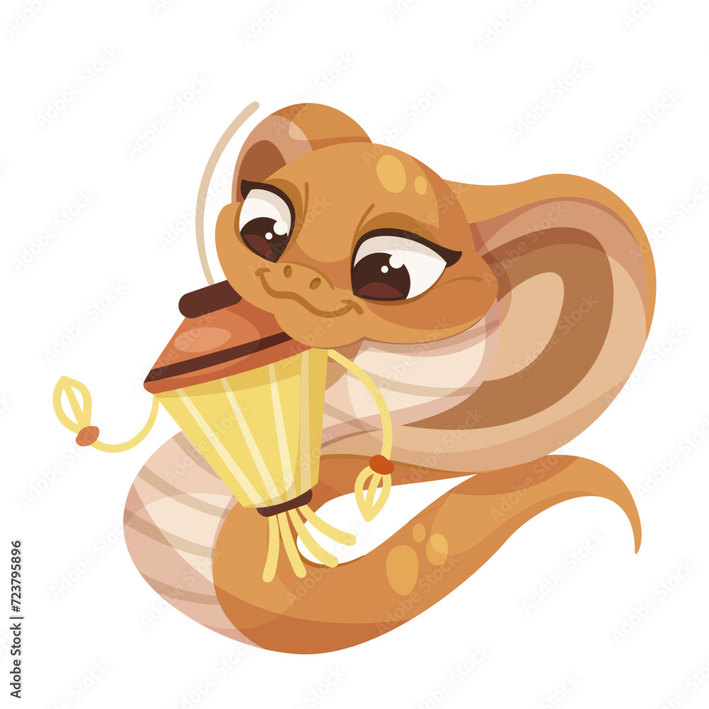 Cartoon cute smiles cobra snake isolated on white background. Little ...