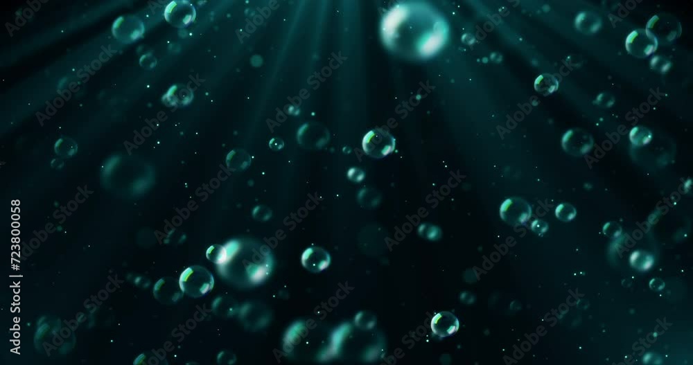 Abstract 3d Animation Blue Bubbles on Dark Background. Liquid Water ...