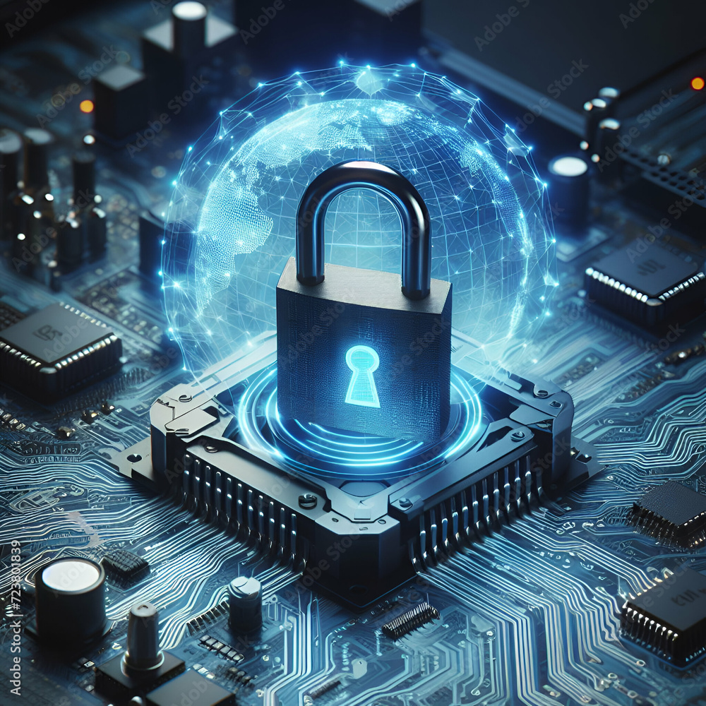 Advanced Cybersecurity Infrastructure Featuring a Futuristic Lockpad ...