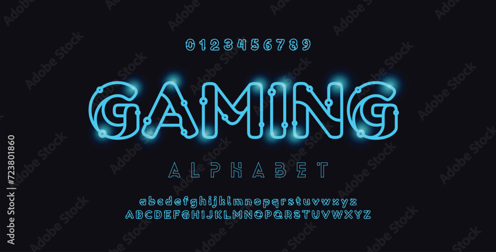 Gaming Nodes Outline, Double line monogram alphabet and tech fonts ...