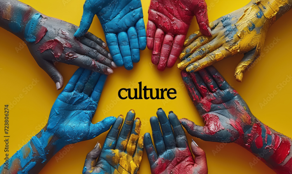 paint covered hands forming a circle around the word culture on a ...