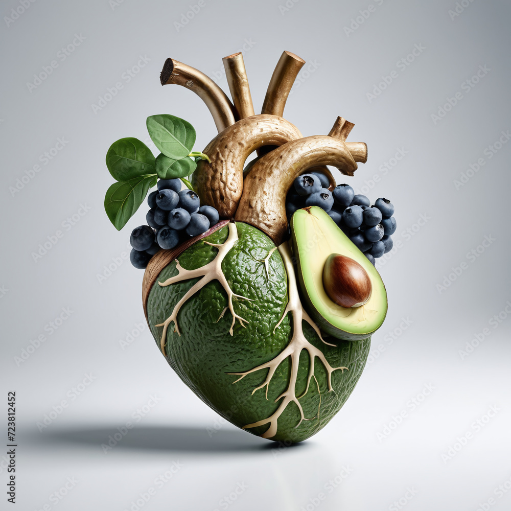 illustration of a human heart made with fruits and vegetables, concept ...