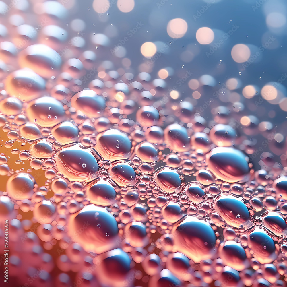 Air bubbles on water, microscopic bubbles on a pink-blue background ...