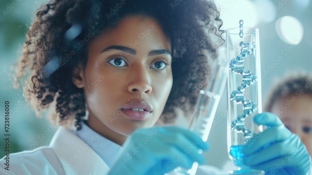 Scientist Studying Molecular Structures as a scientist examines molecular DNA models in a modern ...