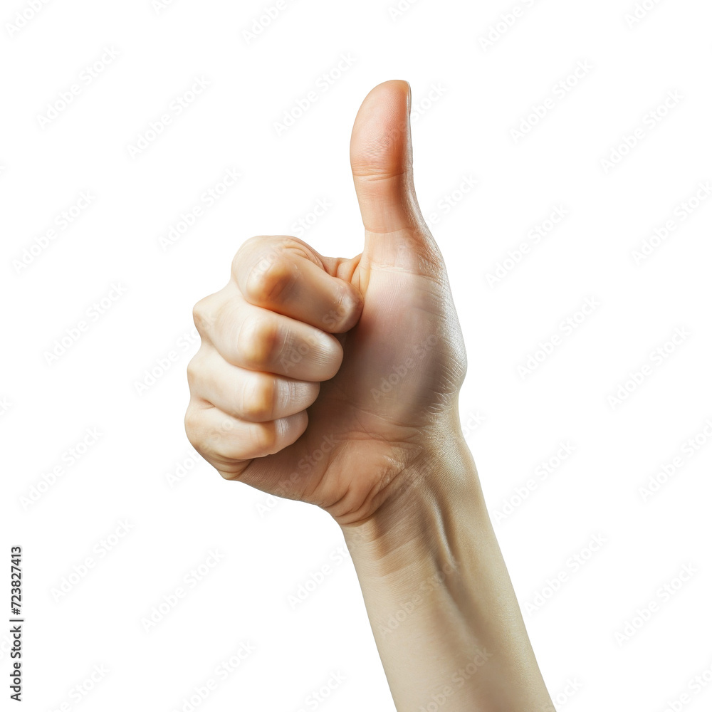 mano cerrada con el pulgar hacia arriba en signo de conformidad, sobre ...