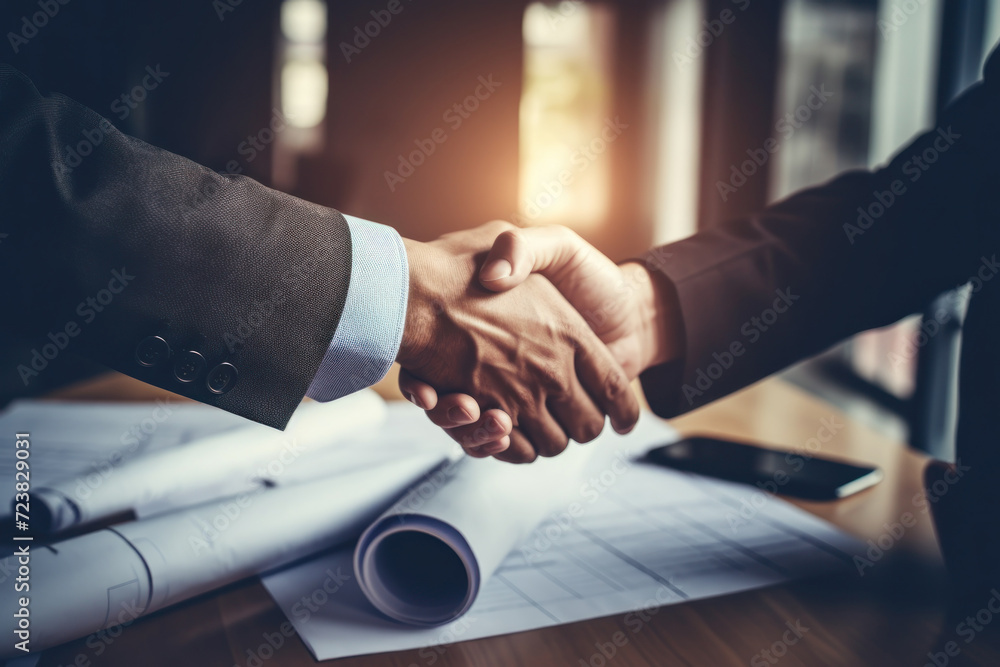 Partnership. group of architect, engineer construction worker team hand ...